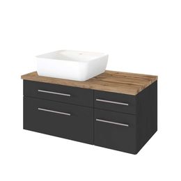 Pharao24.de Bad Waschtisch in dunkel Grau und Wildeiche Dekor 90 cm breit