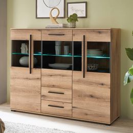 Pharao24.de Highboard Wohnzimmerschrank in Eichefarben 3 t&uuml;rig