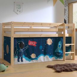 Pharao24.de Kiefer Halbhochbett mit Vorhang Set Motiv Astronaut
