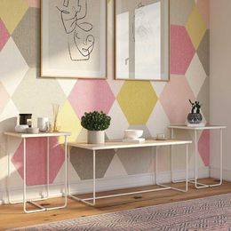 Pharao24.de Konsolentisch Set in Holz NB Naturfarben und Wei&szlig; 58 cm hoch (dreiteilig)