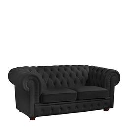 Pharao24.de Wohnzimmer Couch schwarz aus Kunstleder Chesterfield Look