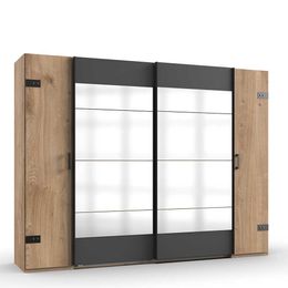 Pharao24.de Kleiderschrank Schwebet&uuml;ren und Dreht&uuml;ren mit Spiegel 210 cm hoch