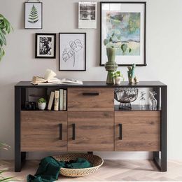 Pharao24.de Esszimmersideboard in Nussbaum Holzoptik Schwarz