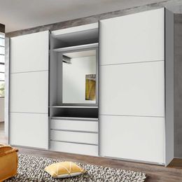 Pharao24.de Kleiderschrank weiss Spiegel innen mit Schwebet&uuml;ren drei Schubladen