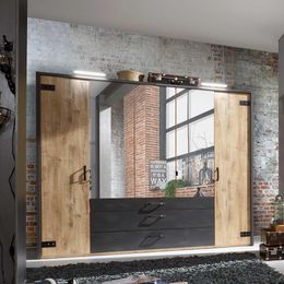 Pharao24.de Kleiderschrank 5-t&uuml;rig modern im Industry und Loft Stil drei Schubladen