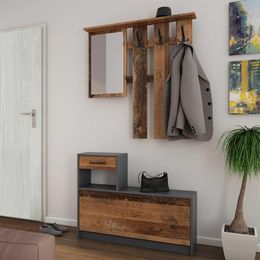 Pharao24.de Garderobe Flur Factory in Holz Antik Optik Anthrazit (zweiteilig)