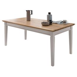 Pharao24.de Landhaus K&uuml;chen Tisch in Wei&szlig; und Eichefarben Kiefer Massivholz 200x74x100 cm Pharao24