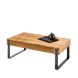 Pharao24.de Wohnzimmer Couchtisch aus Eiche massiv Metallgestell