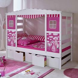 Pharao24.de M&auml;dchen Kinderbett in Wei&szlig; Rosa Schubladen