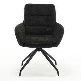 Pharao24.de Esstisch Polsterst&uuml;hle in Anthrazit und Schwarz Boucle und Metall (2er Set)