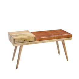 Pharao24.de Bank in Braun Leder Mangobaum Massivholz