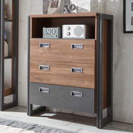Pharao24.de Schlafzimmer Kommode in Eiche dunkel Schiefer Grau Loft Design