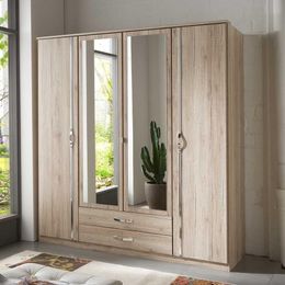 Pharao24.de Eiche San Remo Kleiderschrank mit Spiegelt&uuml;ren zwei Schubladen