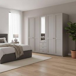 Pharao24.de Landhaus Design Kleiderschrank in Hellgrau drei Schubladen