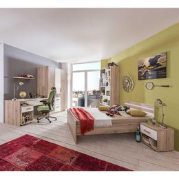 Pharao24.de Jugendzimmer komplett Set in Eiche San Remo Wei&szlig; (siebenteilig)