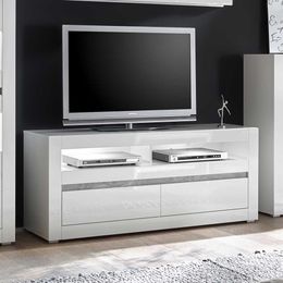 Pharao24.de TV Lowboard in Wei&szlig; Hochglanz und Beton Grau 150 cm breit