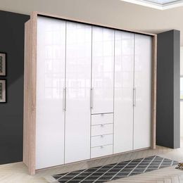 Pharao24.de Eleganter Kleiderschrank 3 t&uuml;rig mit vier Schubladen glasbeschichtet