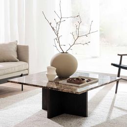 Pharao24.de Japandi Wohnzimmer Tisch mit Marmorplatte Braun