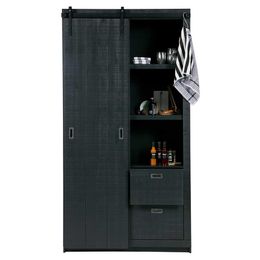 Pharao24.de Wohnzimmerschrank in Schwarz Kiefer teilmassiv 230 cm hoch