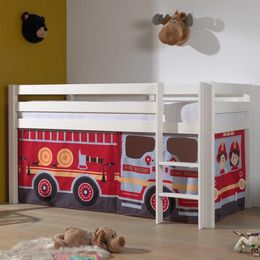 Pharao24.de Kinderzimmerbett aus Kiefer Massivholz Vorhang Set Feuerwehr