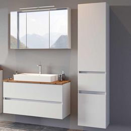 Pharao24.de Kleines Badezimmer Set in Wei&szlig; und Wildeiche Optik Made in Germany (dreiteilig)