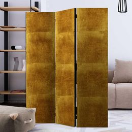 Pharao24.de Paravent in Gold mit Leinwand F&uuml;llung Fichte Massivholz Rahmen