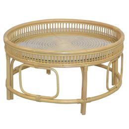 Pharao24.de Rattantisch mit Glasplatte in Beige Landhausstil