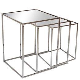Pharao24.de Beistelltische aus Glas und Edelstahl B&uuml;gelgestell poliert (dreiteilig)
