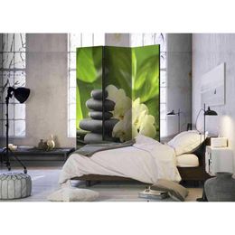 Pharao24.de Lichtechter Paravent aus Leinwand und Massivholz mit Zen Motiv