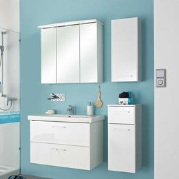 Pharao24.de Badezimmerm&ouml;bel Set Badm&ouml;bel Set weiss 45 cm tief mit LED Beleuchtung (vierteilig)