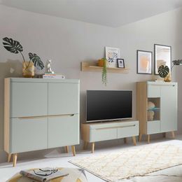 Pharao24.de Skandi Stil Anbauwand in Mintgr&uuml;n Eichefarben (vierteilig)