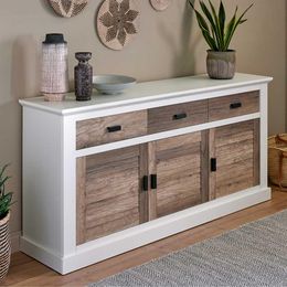 Pharao24.de Sideboard Gro&szlig;e Kommode in Wei&szlig; und Eichefarben