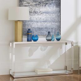 Pharao24.de Design Konsolentisch in Wei&szlig; und Transparent Edelstahl und Glas