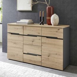 Pharao24.de Esszimmersideboard 135 cm breit in Wildeichefarben Dunkelgrau