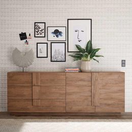 Pharao24.de Braunes Esszimmersideboard mit drei Schubladen 2 Dreht&uuml;ren