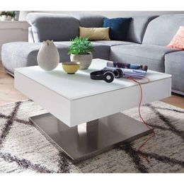 Pharao24.de Couchtisch Sofatisch in Wei&szlig; mit Glasplatte