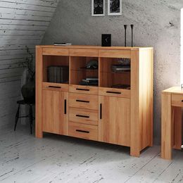 Pharao24.de Kernbuche Highboard massiv ge&ouml;lt mit Glast&uuml;ren