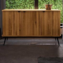 Pharao24.de Wildeiche Sideboard modern mit Dreht&uuml;ren Vierfu&szlig;gestell aus Metall