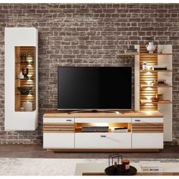 Pharao24.de Moderne Wohnzimmer Anbauwand in Wei&szlig; Wildeichefarben (dreiteilig)