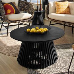 Pharao24.de Schwarzer Designcouchtisch mit Massivholzplatte 80 cm Durchmesser