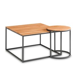 Pharao24.de Designercouchtisch Set aus Asteiche Massivholz Metall (zweiteilig)
