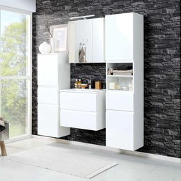 Pharao24.de Design Badm&ouml;bel in Wei&szlig; Hochglnaz LED Beleuchtung (vierteilig)
