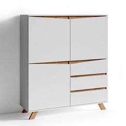 Pharao24.de Wei&szlig;es Skandi Highbord mit drei Schubladen drei Dreht&uuml;ren