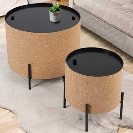 Pharao24.de Couchtisch Set mit Kork Tischplatten abnehmbar 63 cm breit (zweiteilig)