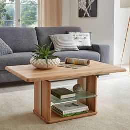 Pharao24.de Wohnzimmer Tisch in Wildeiche Bianco massiv und Glas rollbar 110x50x65 cm Pharao24