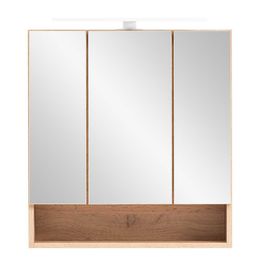 Pharao24.de 3D Badspiegelschrank in Wildeichefarben Made in Germany aus Spiegelglas 60x68x20 cm Pharao24
