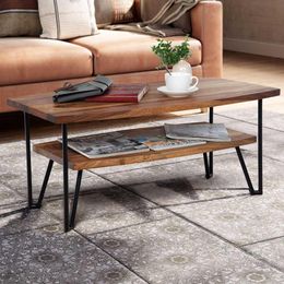 Pharao24.de Couchtisch Holztisch aus Sheesham Massivholz und Metall
