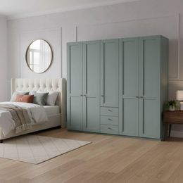 Pharao24.de Kleiderschrank 250 cm breit im modernen Landhausstil Graugr&uuml;n