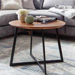 Pharao24.de Retro Couchtisch aus Sheesham Massivholz mit Schweizer Kante 60 cm Durchmesser