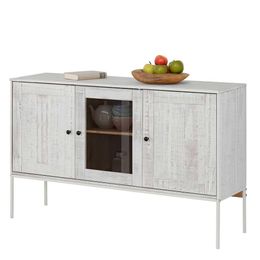 Pharao24.de Esszimmer Sideboard in Creme Wei&szlig; massiv einer Glast&uuml;r